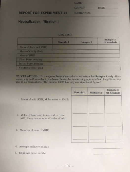 Solved NAME SECTION INSTRUCTOR DATE REPORT FOR EXPERIMENT 22 | Chegg.com