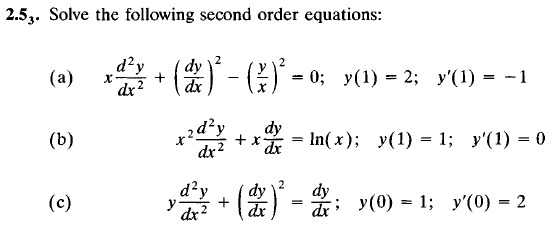 Solved 2.53. Solve the following second order equations: day | Chegg.com