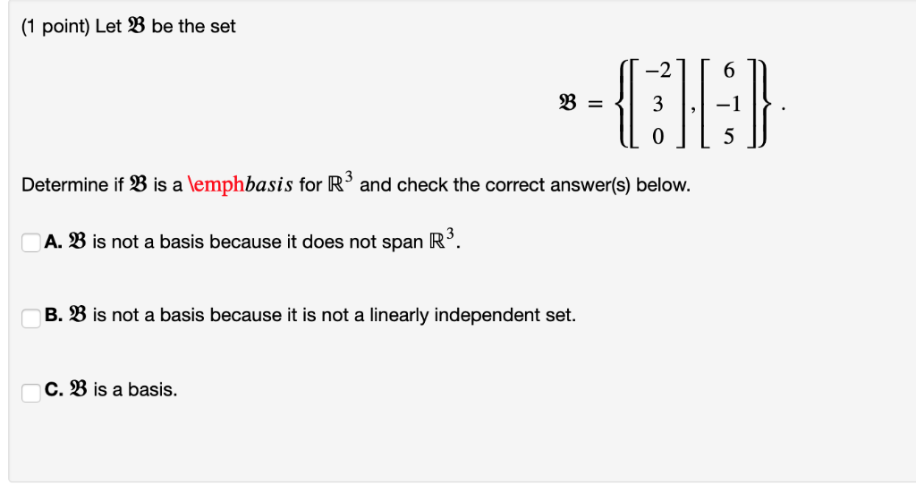 Solved (1 point) Determine if the given subset of R3 is a | Chegg.com