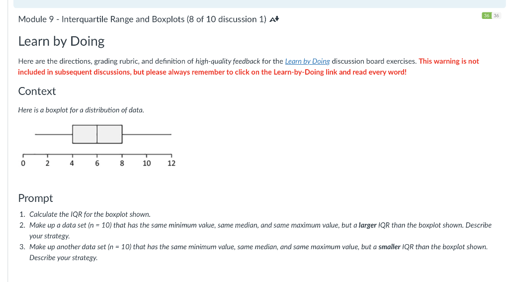 Solved Module 9 - Interquartile Range and Boxplots (8 of 10 | Chegg.com