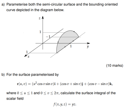 Solved a) Parameterise both the semi-circular surface and | Chegg.com