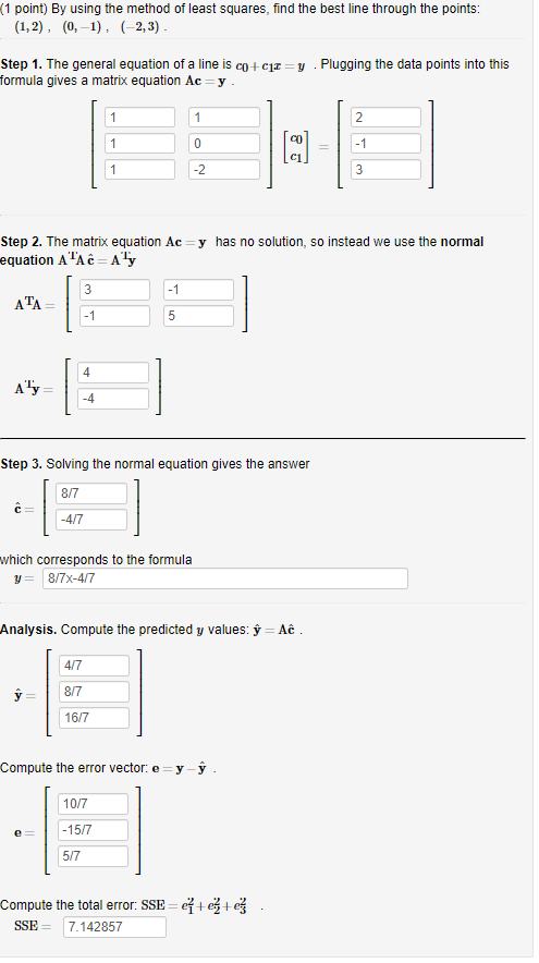 Solved (1 point) By using the method of least squares, find | Chegg.com
