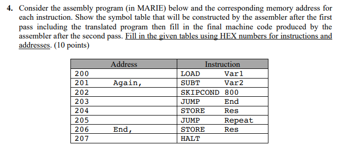 Solved 4. Consider the assembly program (in MARIE) below and | Chegg.com