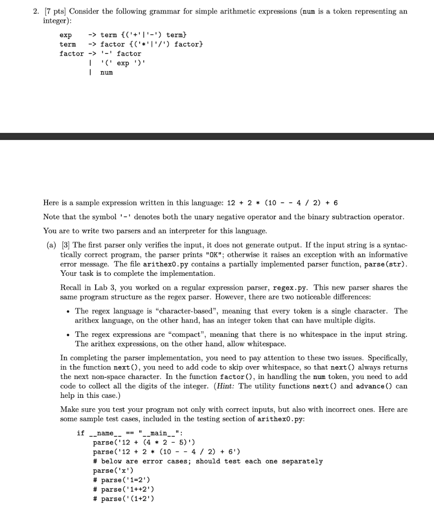 2. [7 pts] Consider the following grammar for simple | Chegg.com