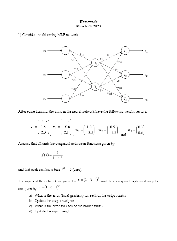 1) Consider the following MLP network. After some | Chegg.com