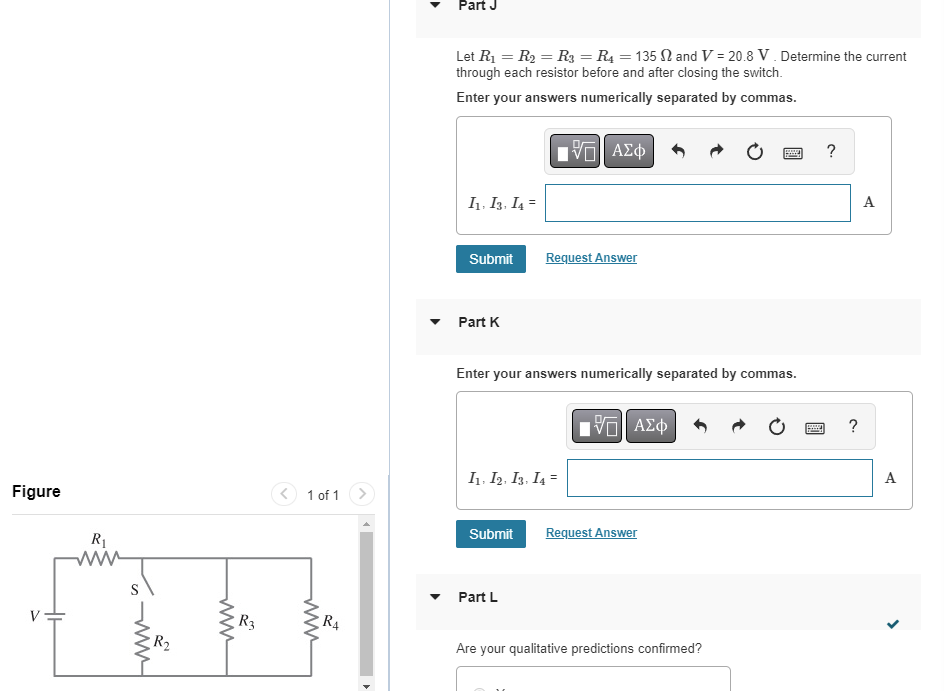 Solved Let R1=R2=R3=R4=R1=R2=R3=R4= 135 ΩΩ and VVV = 20.8 VV | Chegg.com