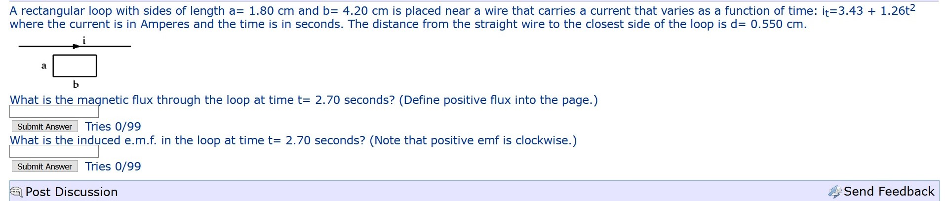Solved A rectangular loop with sides of length a= 1.80 cm | Chegg.com