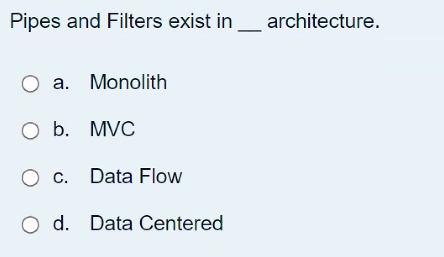 Solved Pipes and Filters exist in architecture. a. Monolith | Chegg.com