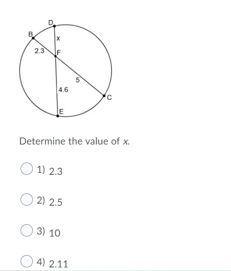Solved D B х 2.3 ד 5 4.6 c E Determine the value of x. 1) | Chegg.com