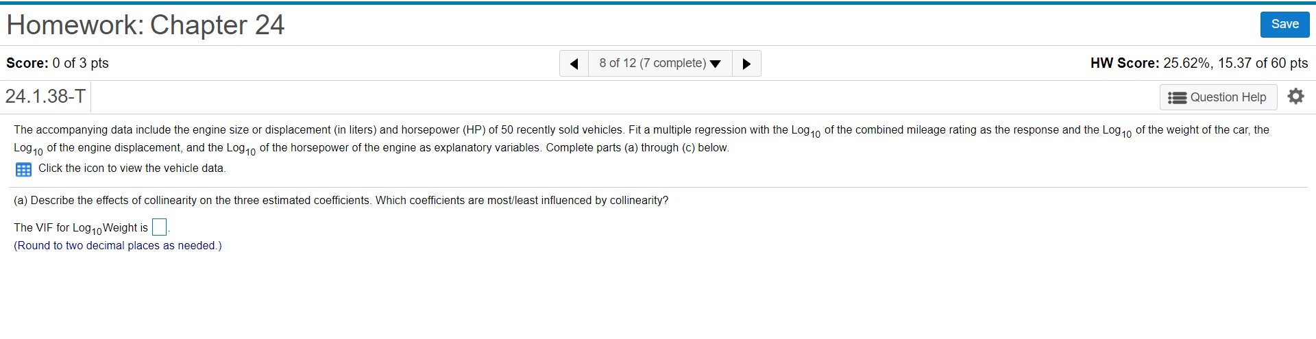 Hi! I really need help with finding VIF in excel | Chegg.com