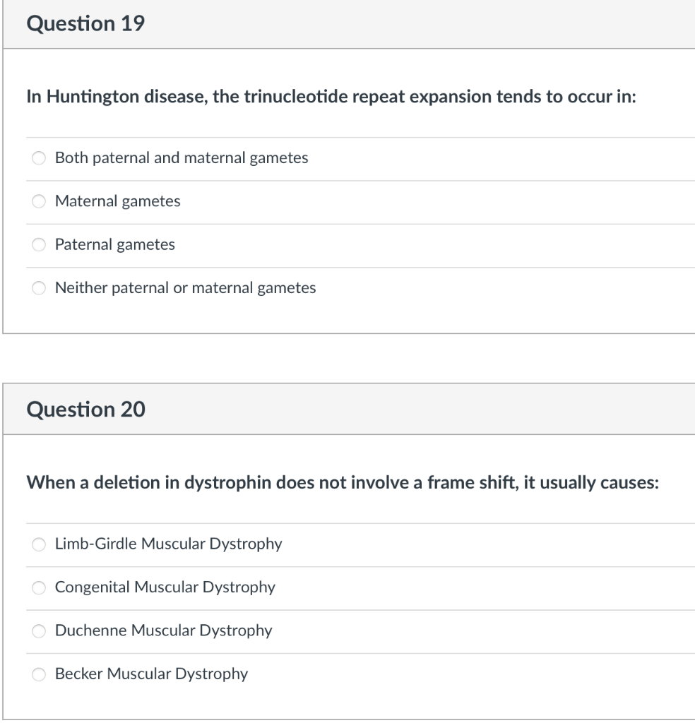 Solved Question 19 In Huntington disease, the trinucleotide | Chegg.com