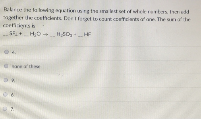 Solved Balance the following equation using the smallest set | Chegg.com