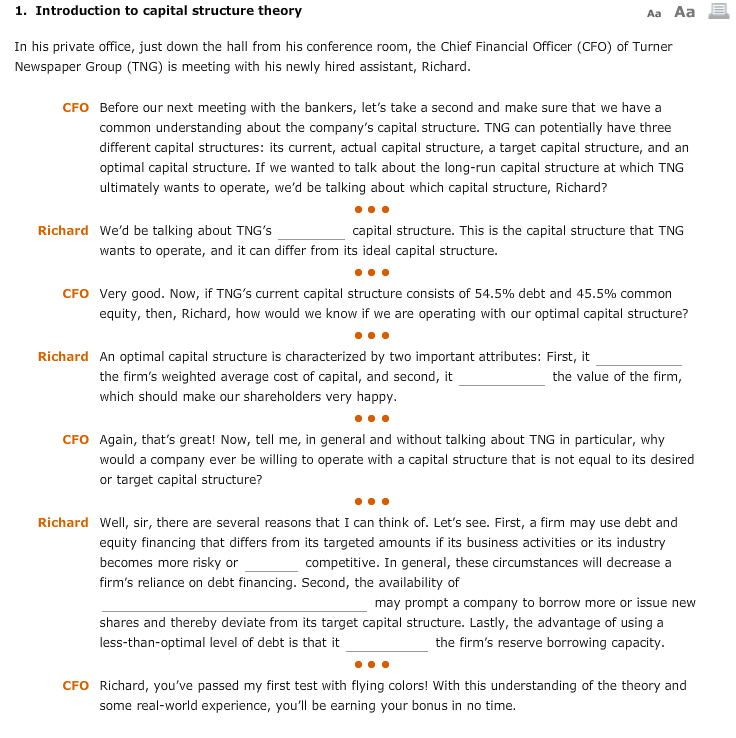 Solved 1. Introduction to capital structure theory Aa Aa In | Chegg.com