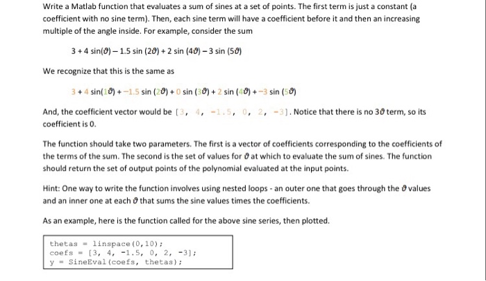 Solved Write A Matlab Function That Evaluates A Sum Of Sines 5656