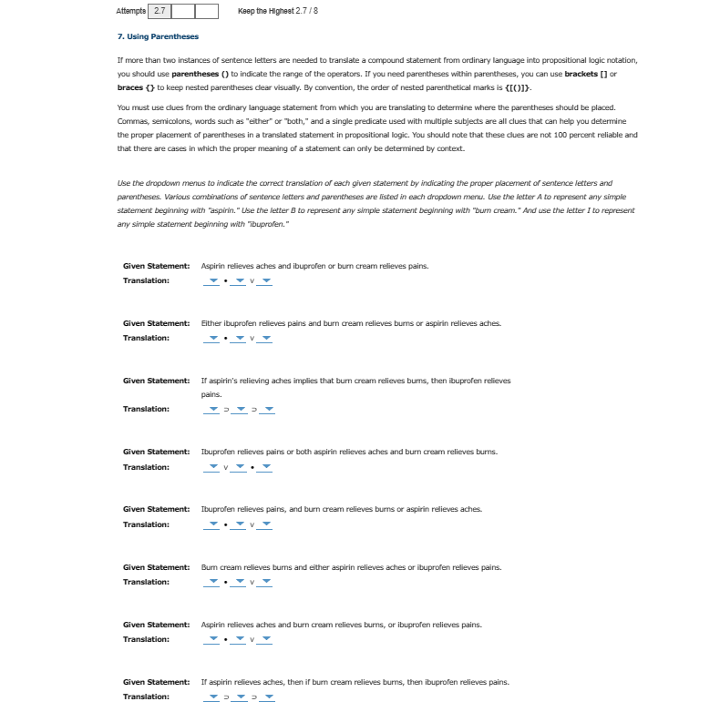 Solved If more than two instances of sentence letters are | Chegg.com