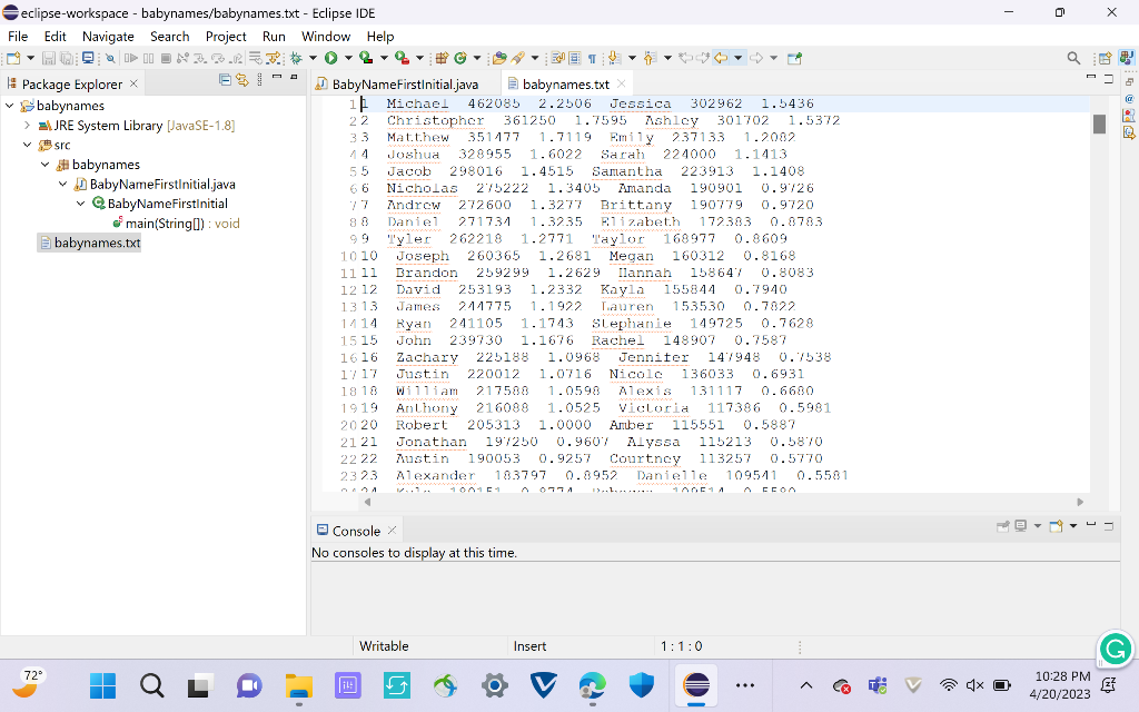 Solved Write a program that will find matches of baby names | Chegg.com