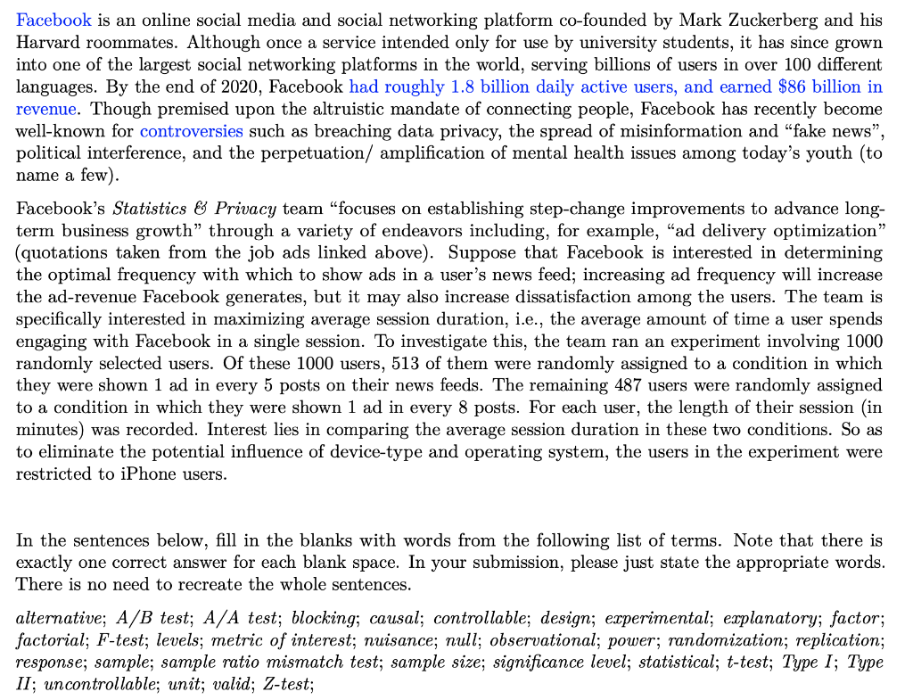 Solved Facebook is an online social media and social | Chegg.com