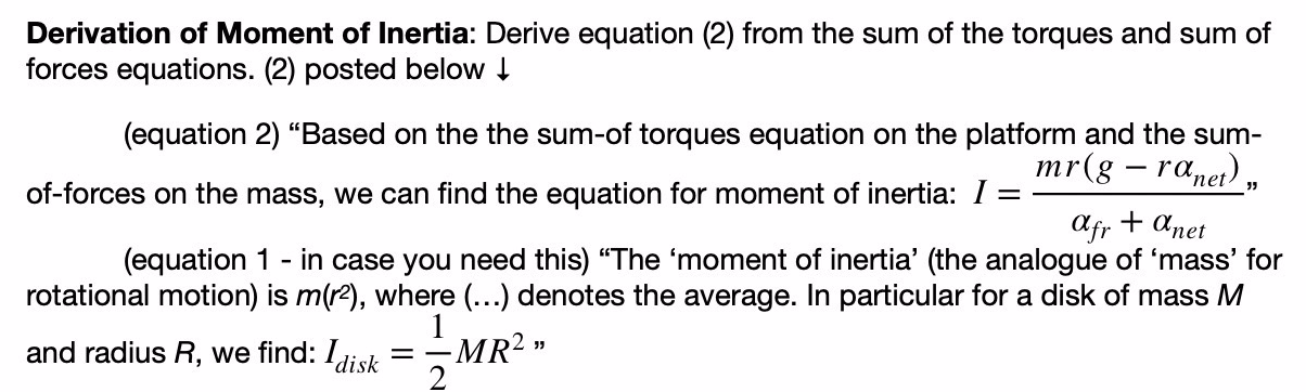 Derivation of Moment of Inertia: Derive equation (2) | Chegg.com