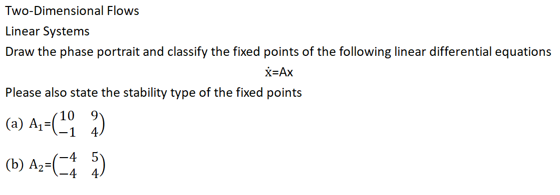 Solved Two-Dimensional Flows Linear Systems Draw the phase | Chegg.com