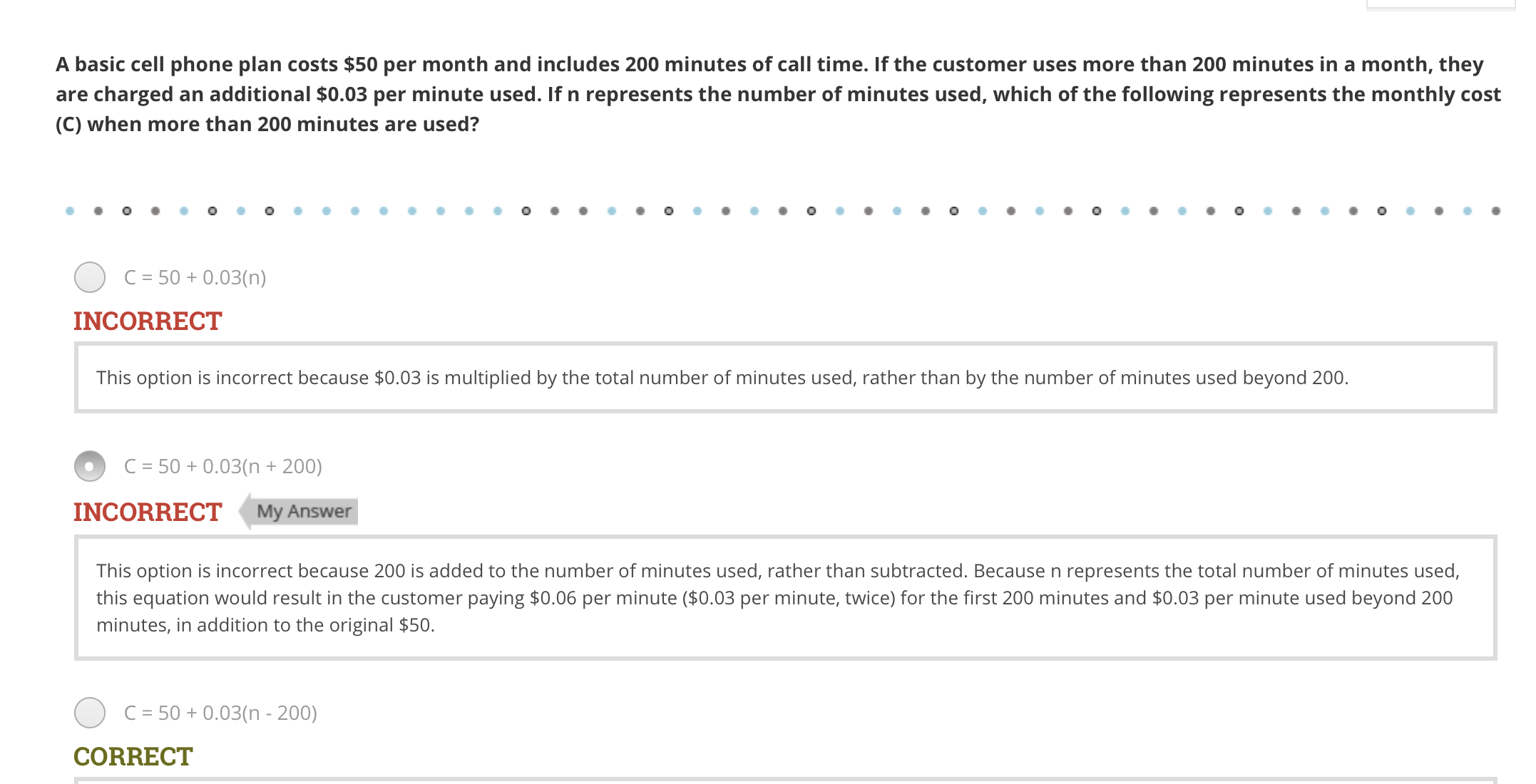 Solved A basic cell phone plan costs $50 per month and | Chegg.com