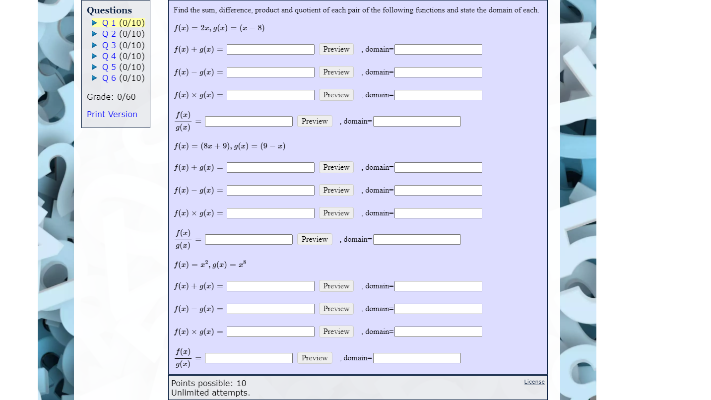 Solved Find The Sum Difference Product And Quotient Of