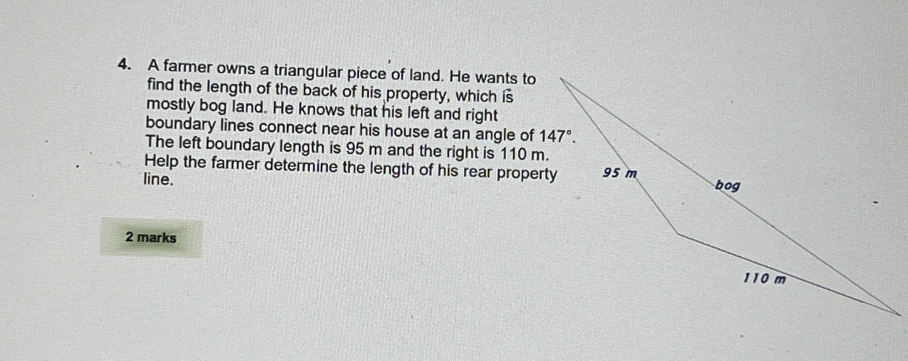 Solved A farmer owns a triangular piece of land. He wants to | Chegg.com