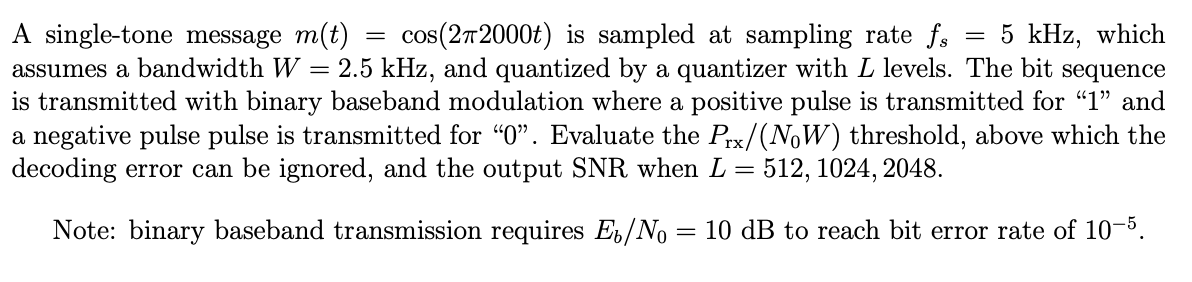 Solved A single-tone message m(t) cos(212000t) is sampled at | Chegg.com