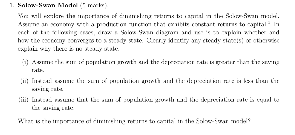 Solved Solow-Swan Model (5 marks). You will explore the | Chegg.com