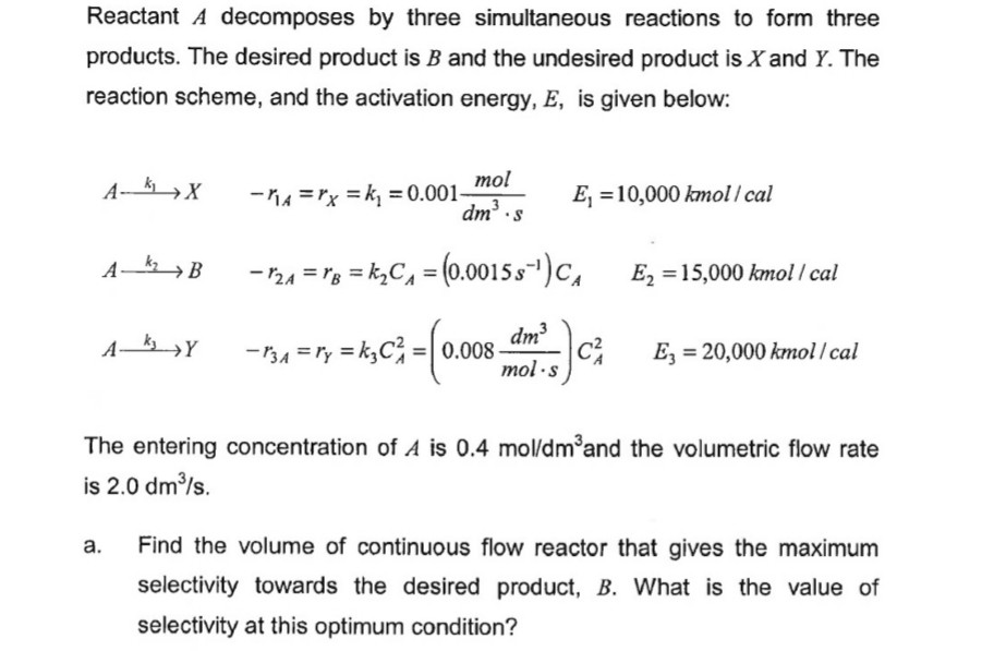 Solved Reactant A decomposes by three simultaneous reactions | Chegg.com