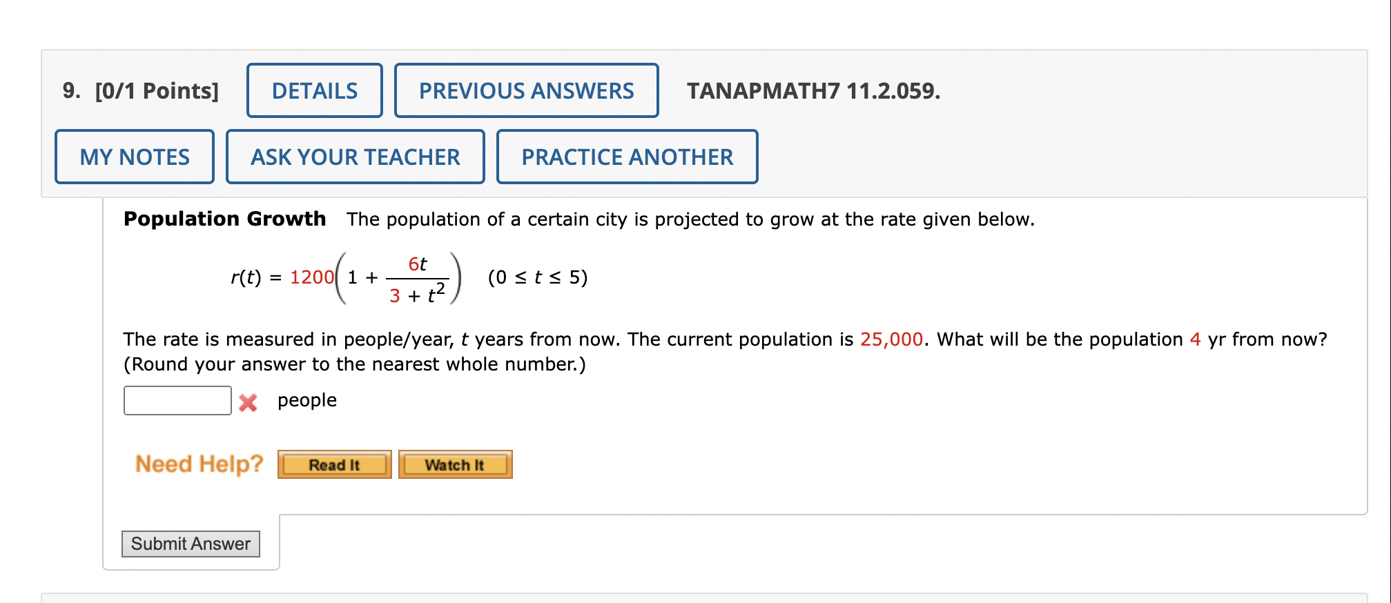 Solved [0/1 Points] TANAPMATH7 11.2.059. Population Growth | Chegg.com