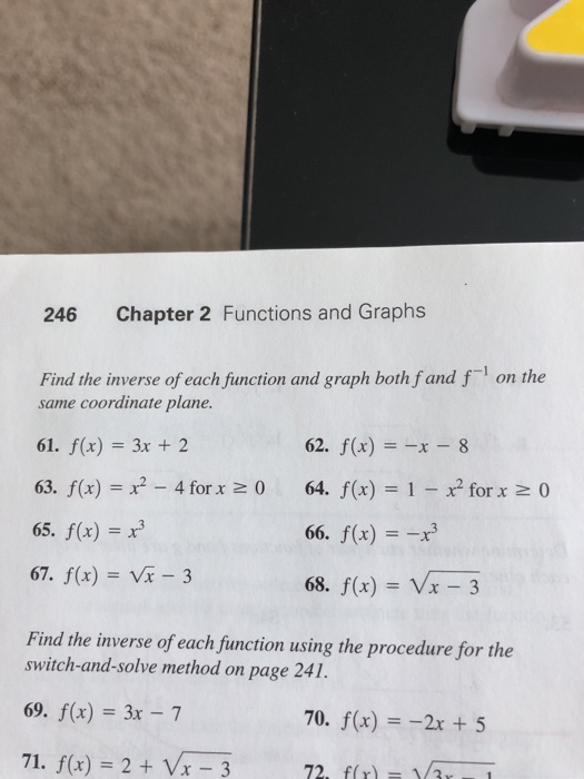 Solved 246 Chapter 2 Functions and Graphs Find the inverse | Chegg.com