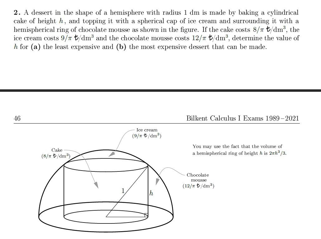 2. A dessert in the shape of a hemisphere with radius | Chegg.com