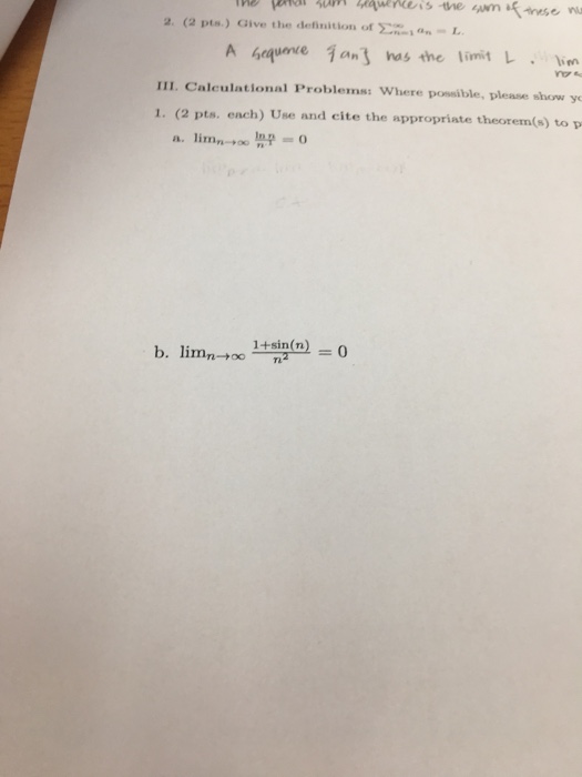 Solved Give the definition of sigma^infinity_n = 1 a_n = L. | Chegg.com