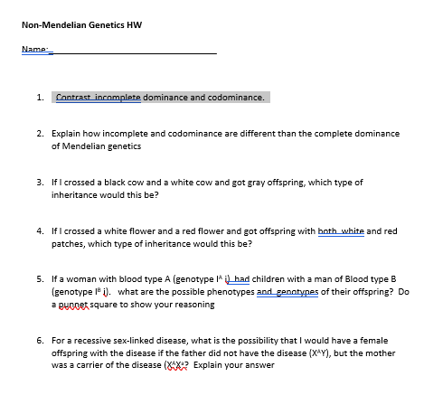 Solved Non-Mendelian Genetics HW Name 1. Contrast incomplete | Chegg.com