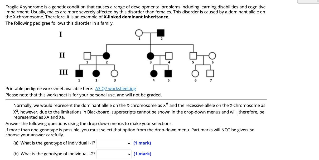 Solved Fragile X syndrome is a genetic condition that causes | Chegg.com