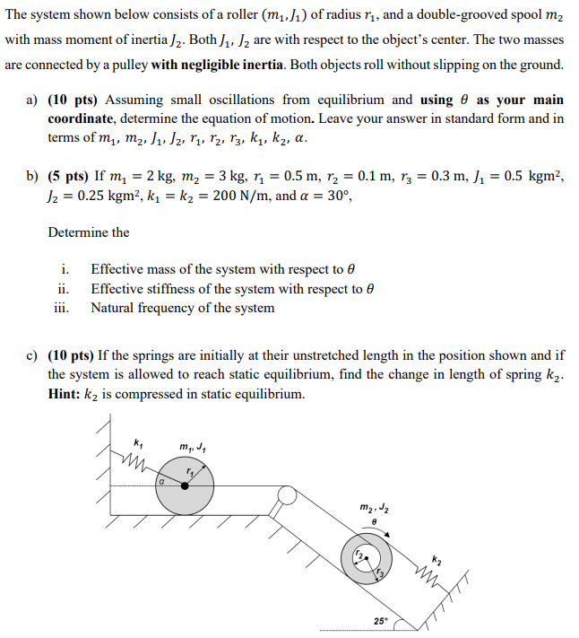 Solved The system shown below consists of a roller (m1,J1) | Chegg.com