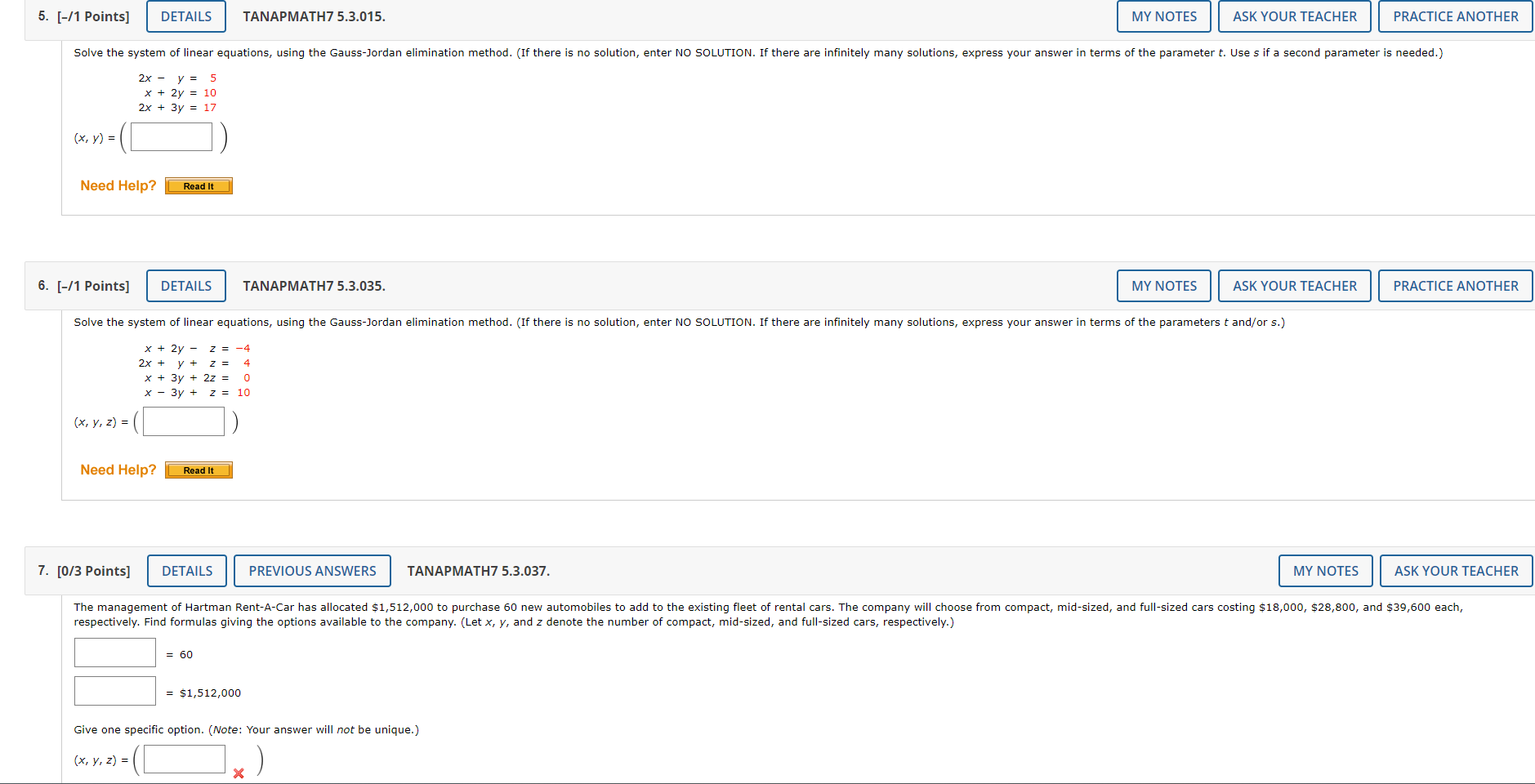 Solved 2x−y=5x+2y=102x+3y=17(x,y)=() 6. [-/1 Points] | Chegg.com