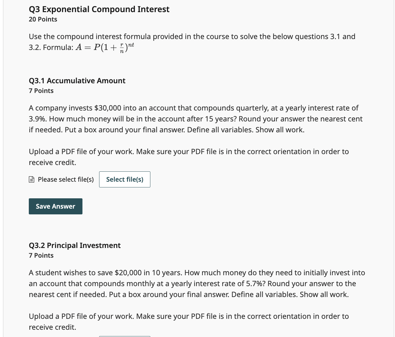 Solved Q3 ﻿Exponential Compound InterestUse the compound | Chegg.com
