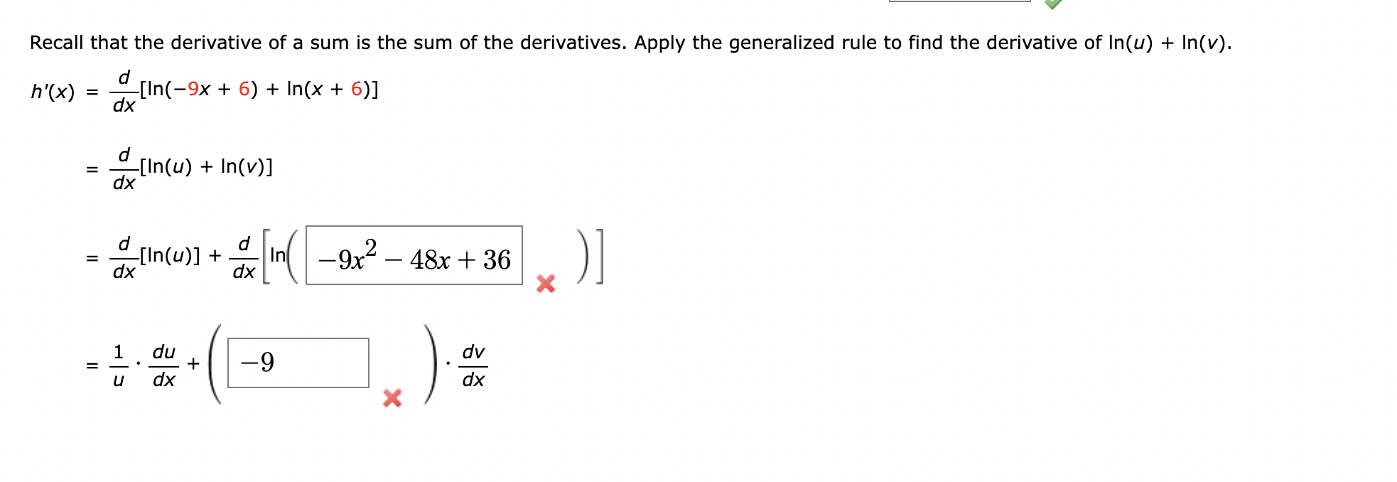Solved Recall that the derivative of a sum is the sum of the | Chegg.com