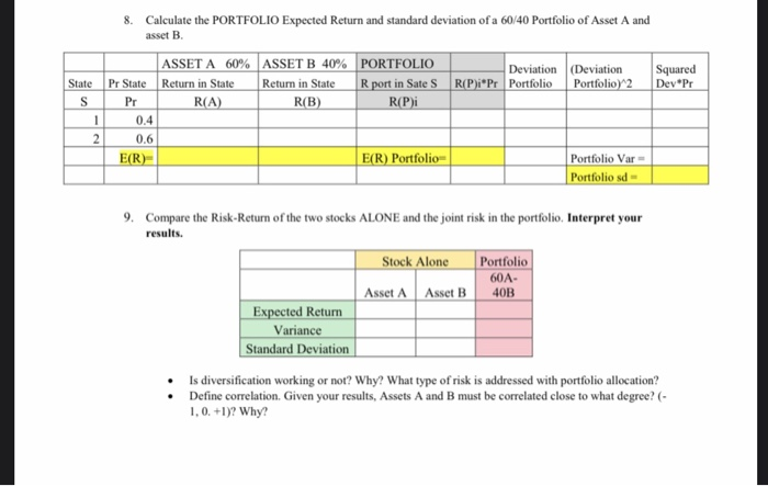 8. Calculate the PORTFOLIO Expected Return and | Chegg.com