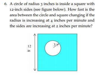 Solved 6. A circle of radius 3 inches is inside a square | Chegg.com