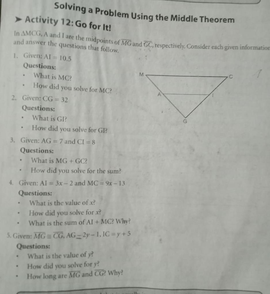 Solved Solving a Problem Using the Middle Theorem Activity | Chegg.com