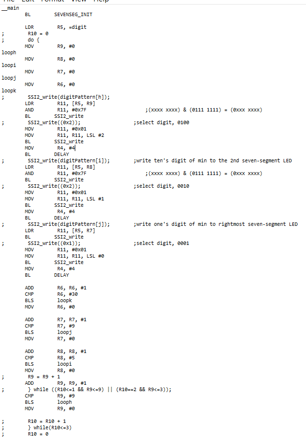 main BL SEVENSEG_INIT R5, -digit LDR R10 = do { MOV | Chegg.com