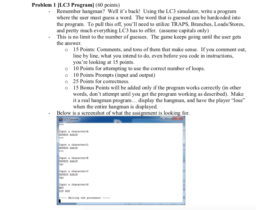 Problem 1 ILC3 Programl (60 points) Remember hangman? | Chegg.com