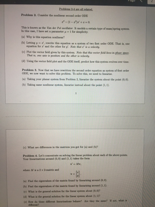 Solved rage Problem 2. Consider the nonlinear second order | Chegg.com