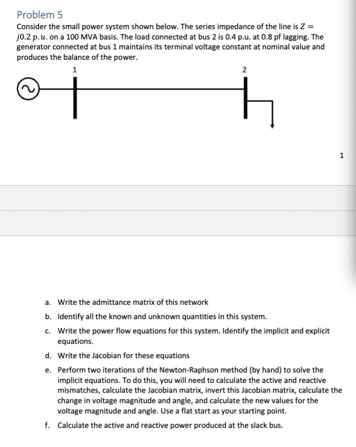 Solved Problem 5 Consider the small power system shown | Chegg.com