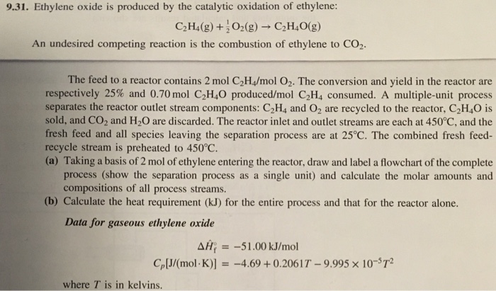 Solved 9.31. Ethylene oxide is produced by the catalytic | Chegg.com