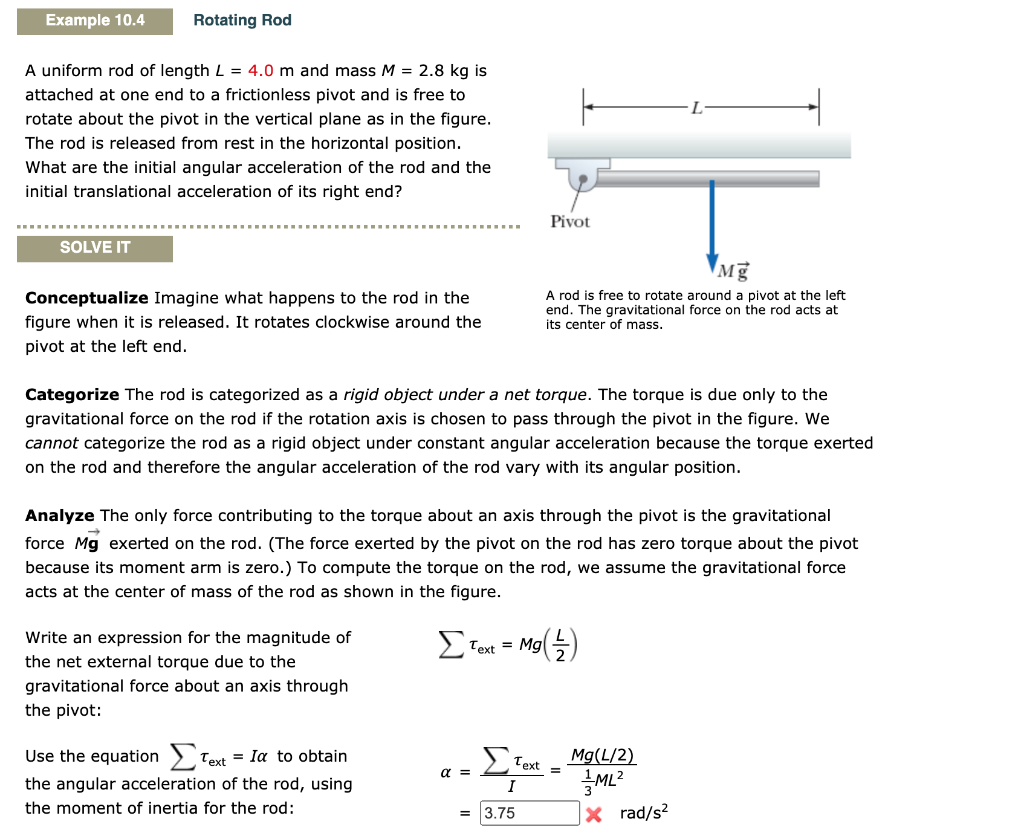 Solved Example 10.4 Rotating Rod A uniform rod of length L = | Chegg.com