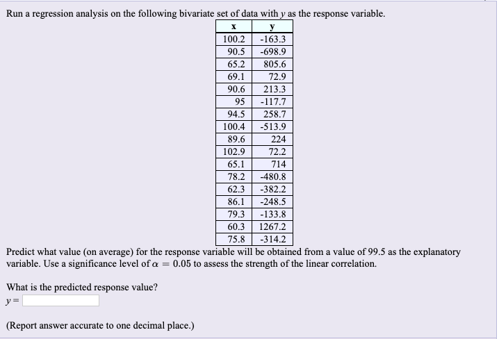 Solved Run a regression analysis on the following bivariate | Chegg.com