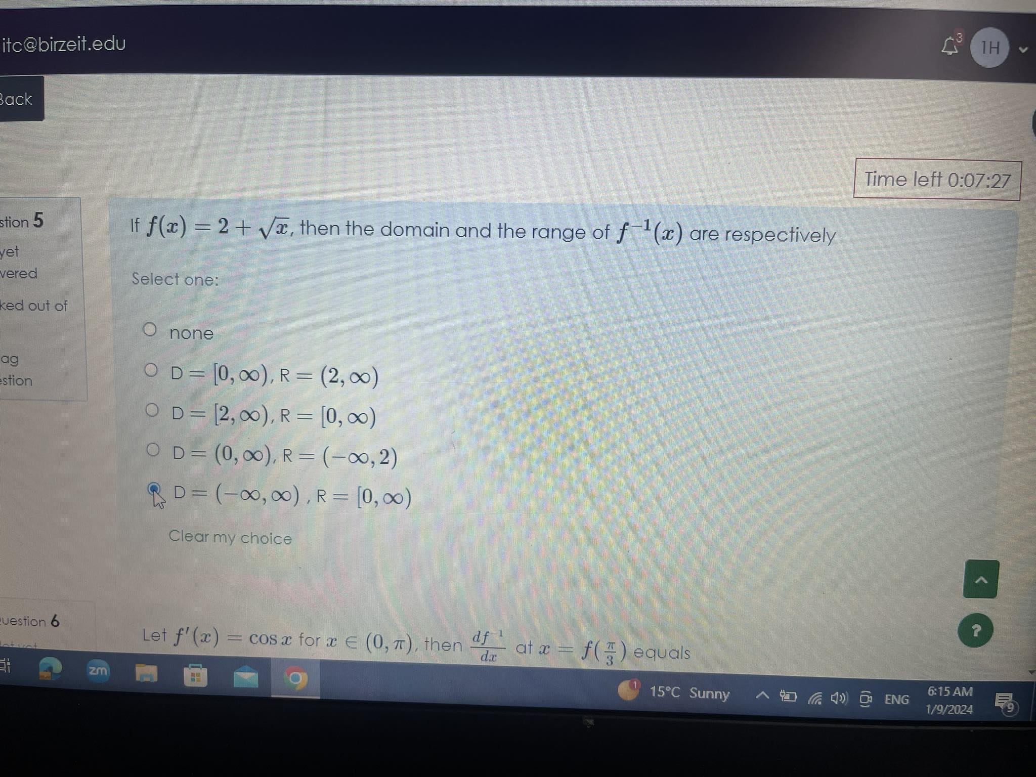 Solved Time left 0:07:27If f(x)=2+x2, ﻿then the domain and | Chegg.com
